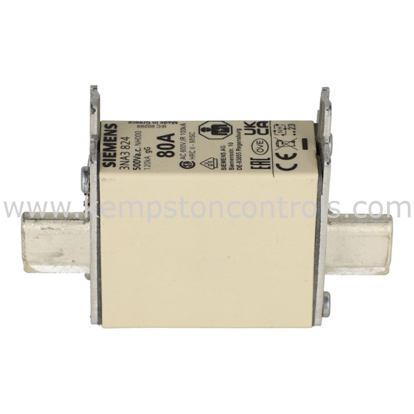 Siemens 3NA3824 SIEMENS V HRC FUSE ELEMENT, NH000, IN: 80 A, GG, UN AC ...