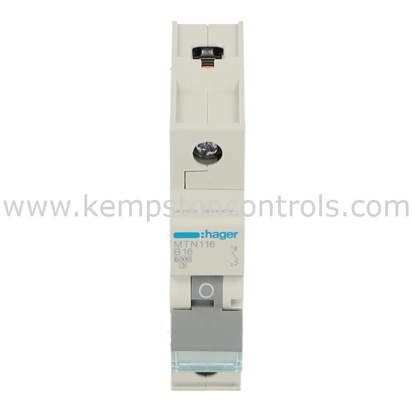 Hager MTN116 HAGER MINIATURE CIRCUIT BREAKER, 16A, TYPE B, 1 POLE, 230 ...