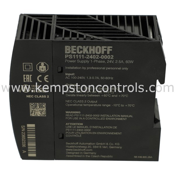 Beckhoff PS1111-2402-0002 BECKHOFF POWER SUPPLY 24VDC, 2.5A, INPUT ...