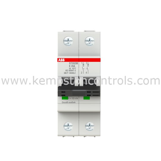 ABB ST202M-K20 CIRCUIT BREAKER, 2P, 20A, 480V, 50-60HZ, IP20, 10KA | Kempston Controls