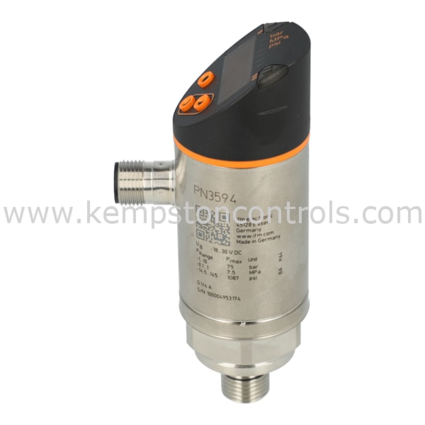 IFM PN3594 IFM PRESSURE SENSOR WITH DISPLAY, -1 TO 10 BAR RANGE, G 1/4, PNP, M12 CONNECTOR, IP67 ...