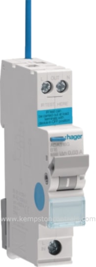 Hager ADA316G HAGER RCBO, 16A, SINGLE POLE, 6KA, B CURVE, 30MA, TYPE A | Kempston Controls