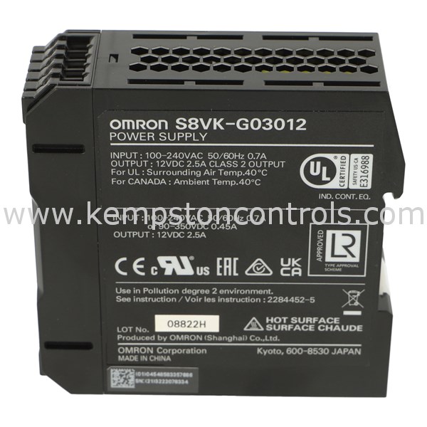 Omron S8VK-G03012 OMRON POWER SUPPLY, PLASTIC CASE, 30W, 12VDC, 2.5A OUTPUT | Kempston Controls