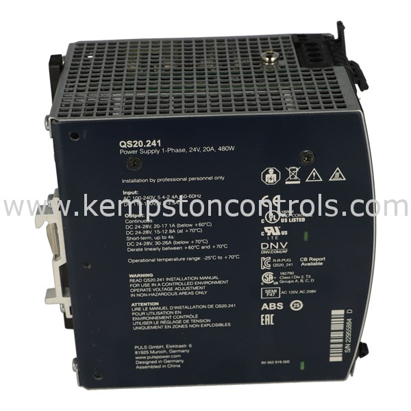 Puls QS20.241 POWER SUPPLY, Q-SERIES, 100-240V INPUT, 24VDC OUTPUT ...