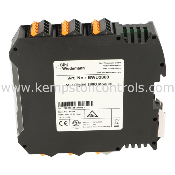 BIHL + WIEDEMANN BWU2800 AS-I DIGITAL I/O MODULE IN IP20, 22,5 MM X 114 MM. | Kempston Controls