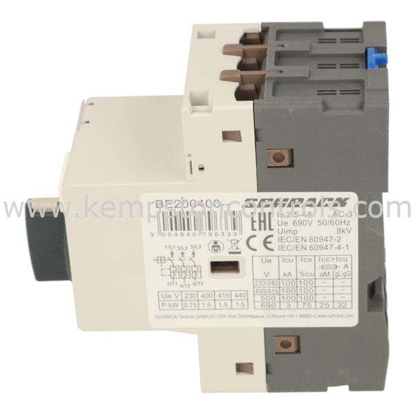 Schrack BE200400 SCHRACK MOTOR PROTECTION CIRCUIT BREAKER, BE2, 3-POLE ...