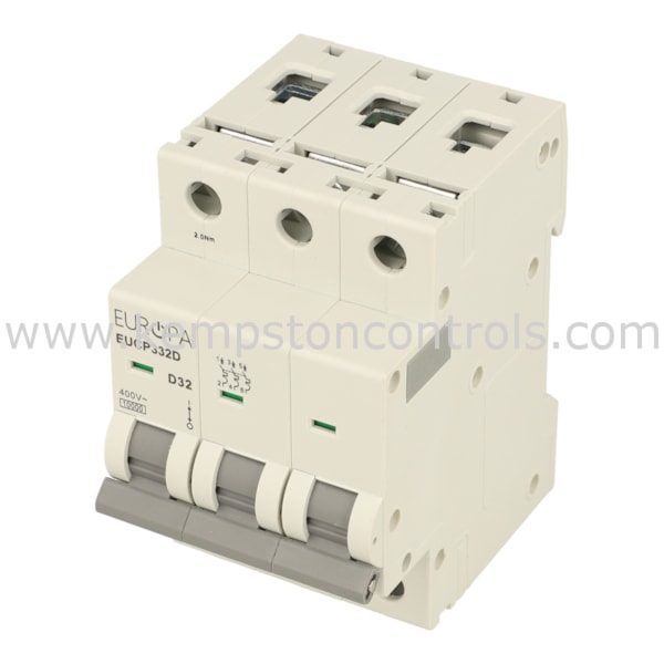 Europa Components EUCP332D EUROPA COMPONENTS MCB, 32A, 3 POLE, 10KA, D CURVE | Kempston Controls