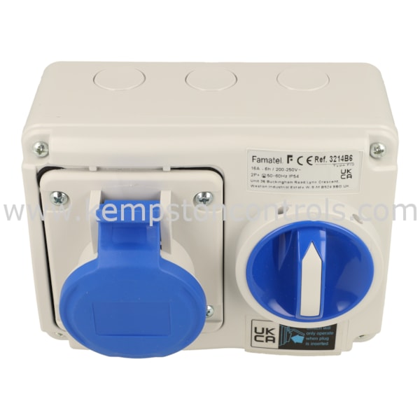 Famatel UK 3214B6 FAMATEL INTERLOCKED SWITCH SOCKET, HORIZONTAL, 16A, 240V, 2P+E, BS4343, IP44 ...