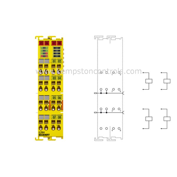 Beckhoff EL2904 DIGITAL OUTPUT TERMINAL, 4-CHANNEL, 24V DC, 0.5A, 4 OUTPUTS, 1-/2 WIRE, IP20 ...