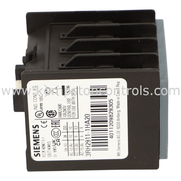 Siemens 3RH2911-1HA20 SIEMENS AUX.SWITCH BLOCK,FRONT,2NO, CURR.PATH: 1 | Kempston Controls