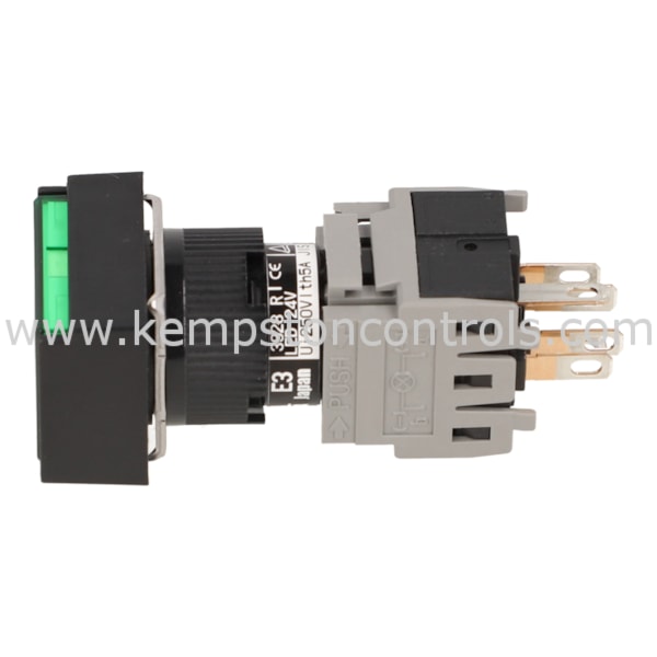 Fuji AH165-TLG11E3 FUJI PUSHBUTTON SWITCH, FLUSH RECTANGULAR HEAD GREEN 1NO+1NC 24VDC LED ...