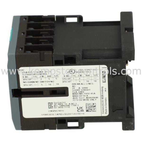 Siemens 3RT2018-1AP02 SIEMENS CONTACTOR, AC-3, 16A, 7.5KW/400V, 1NC ...