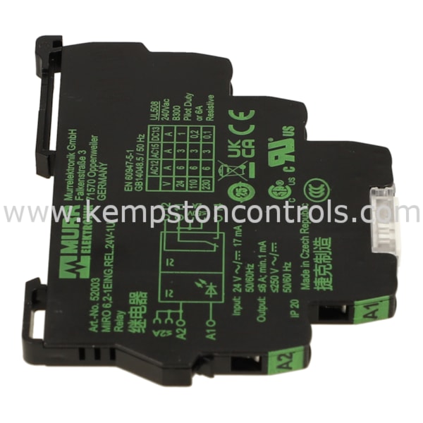 MURR 52003 MURR MIRO 6.2.24V-1U INPUT RELAY IN: 24 VAC/DC - OUT: 250 ...