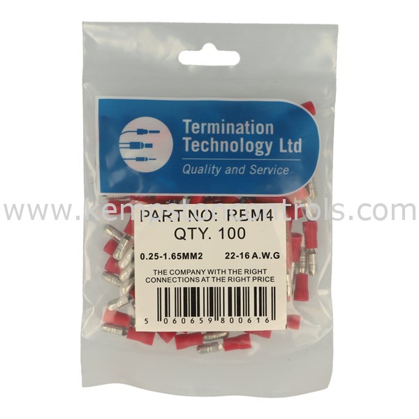 Termination Technology RBM4 TT PRE-INSULATED TERMINALS RED MALE BULLET ...