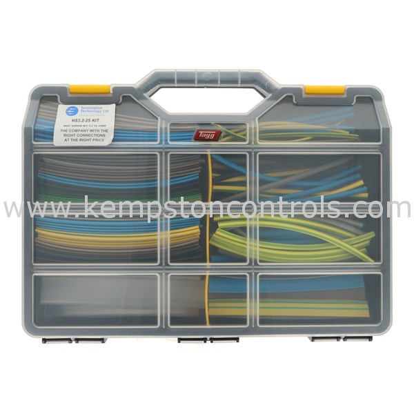 Termination Technology HS3.2-25KIT TT HEATSHRINK KIT BOX 3.2MM-25MMØ CUT LENGTHS VARIOUS COLOURS ...