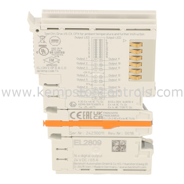 Beckhoff EL2809 BECKHOFF 16-CHANNEL DIGITAL OUTPUT TERMINAL 24VDC, 0.5A, 1 WIRE | Kempston Controls