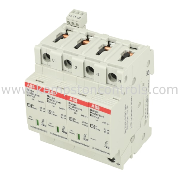 ABB 2CTB803973R1500 ABB SURGE PROTECTIVE DEVICE, TYPE 2, 400VAC, 100KA, 4P, 1 AUX NC, PLUG-IN ...