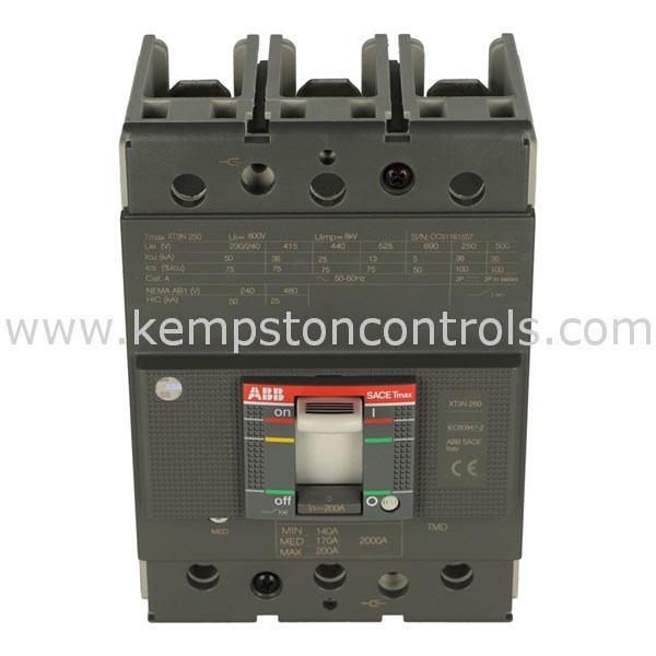 ABB 1SDA068058R1 ABB MCCB TMAX XT3N 250 IN=200A ICU=36KA@415VAC FIXED ...