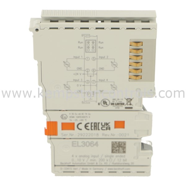 Beckhoff EL3064 BECKHOFF 4-CHANNEL ANALOG INPUT TERMINAL 0..10 V, SINGLE-ENDED 12 BIT, 4 X 2 ...