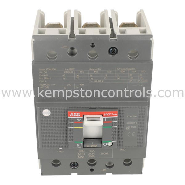 ABB 1SDA068059R1 ABB MCCB TMAX XT3N 250 IN=250A ICU=36KA@415VAC FIXED 3P FRONT TERMINALS ...