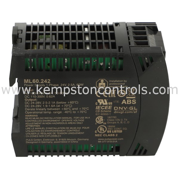 Puls ML60.242 PULS MINI LINE POWER SUPPLY, 100-240V INPUT, 24V DC ...