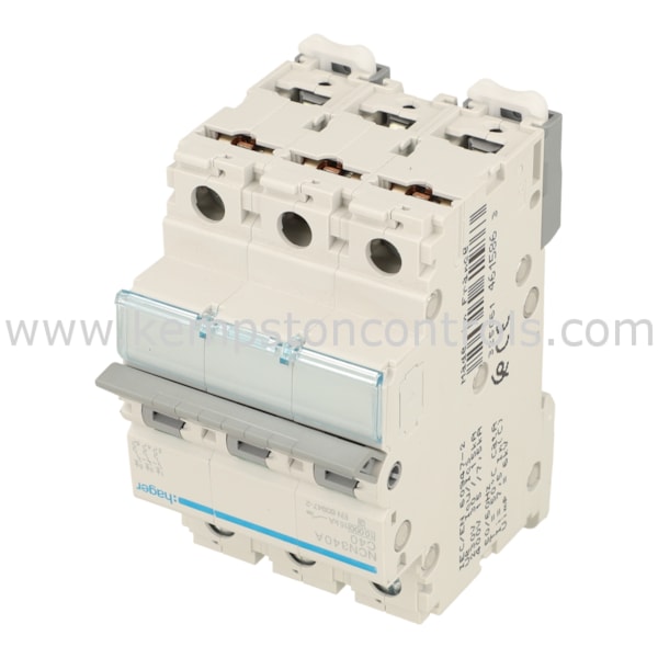 Hager NCN340A HAGER MCB, 40A, 3 POLES, 10KA/15KA, TP, C CURVE | Kempston Controls