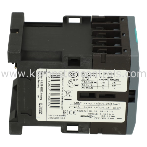 Siemens 3RT2018-1AP02 SIEMENS CONTACTOR, AC-3, 16A, 7.5KW/400V, 1NC ...