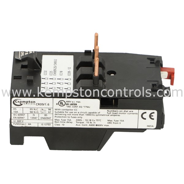 Crompton Controls CR09/1.6BP CROMPTON CONTROLS OVERLOAD 1-1.6A DOL - BLISTER PACK | Kempston ...