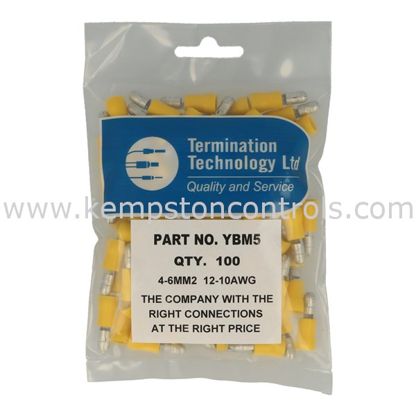 Termination Technology YBM5 PRE-INSULATED TERMINALS YELLOW MALE BULLET ...