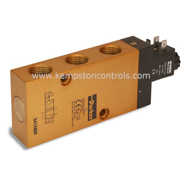 Parker 341N03 PARKER PNEUMATIC SOLENOID VALVE, 5/2 WAY, 1/4"G, SPRING & AIR RETURN, 10 BAR AC/DC ...
