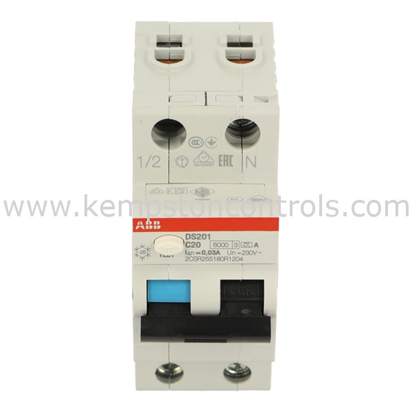 ABB 2CSR255180R1204 ABB RCBO, 20A, 230V, 6KA, 2 POLES, A TYPE | Kempston Controls