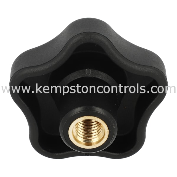 Elesa VCT.63 B-M12-C9 ELESA LOBE KNOB, BLACK, TECHNOPOLYMER, BRASS BOSS, THREADED HOLE, WITH CAP ...