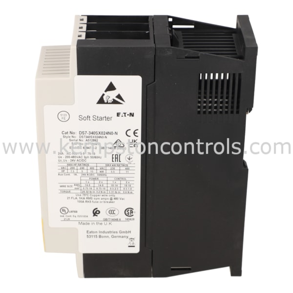 Eaton Moeller DS7-340SX024N0-N EATON MOELLER SOFT STARTER, 24 A, 200 - 480 V AC, US= 24 V AC/DC ...