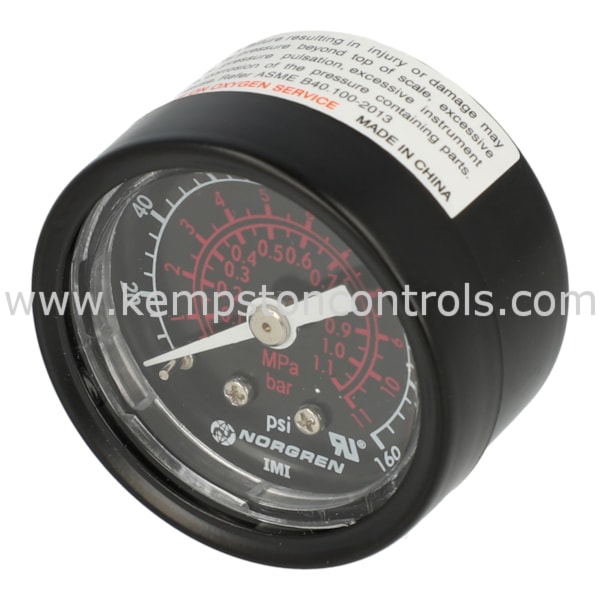 Norgren 18-015-212 NORGREN PRESSURE GAUGE, 0 TO 160 PSI, 0 TO 11 BAR, NOMINAL DIAMETER 40 MM, 1/ ...