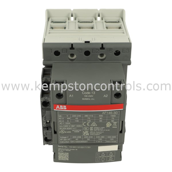 ABB 1SFL467001R1311 ABB AF146-30-11-13 CONTACTOR 3P 75KW 146A AC3, COIL 100-250V50/60HZ 100 ...