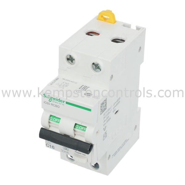Schneider A9D27216 SCHNEIDER RCBO, ACTI9 IC60, 16A, 2 POLES, C CURVE, 10000A/15KA, 30MA, SI TYPE ...