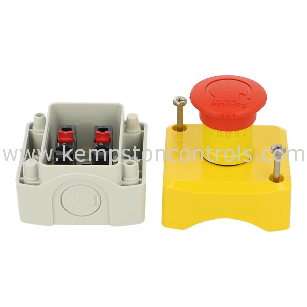 Schneider XALK178F SCHNEIDER EMERGENCY STOP CONTROL STATION, PLASTIC, YELLOW, RED MUSHROOM 40MM ...