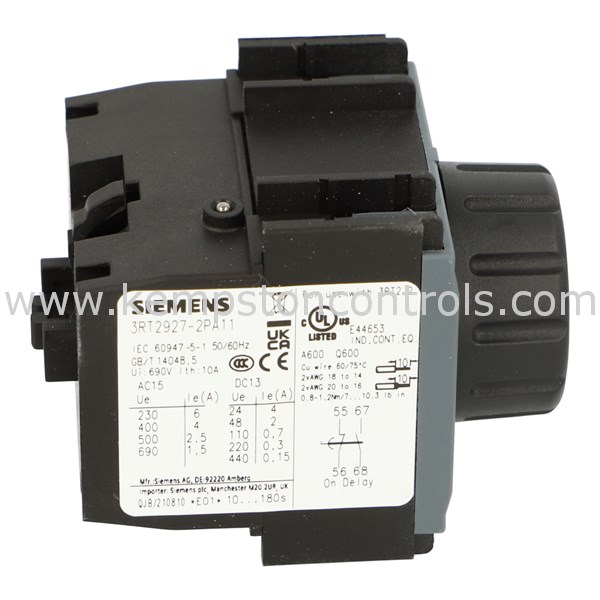 Siemens 3RT2927-2PA11 SIEMENS PNEUMATIC TIME BLOCK RELAY ON DELAY 10 ...