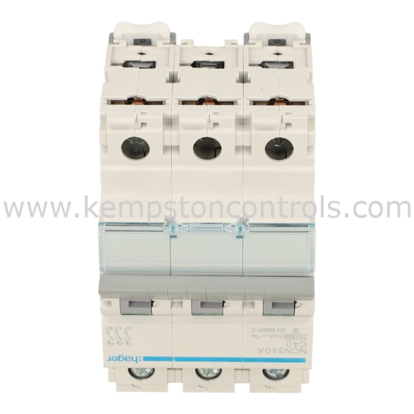 Hager NCN340A HAGER MCB, 40A, 3 POLES, 10KA/15KA, TP, C CURVE | Kempston Controls