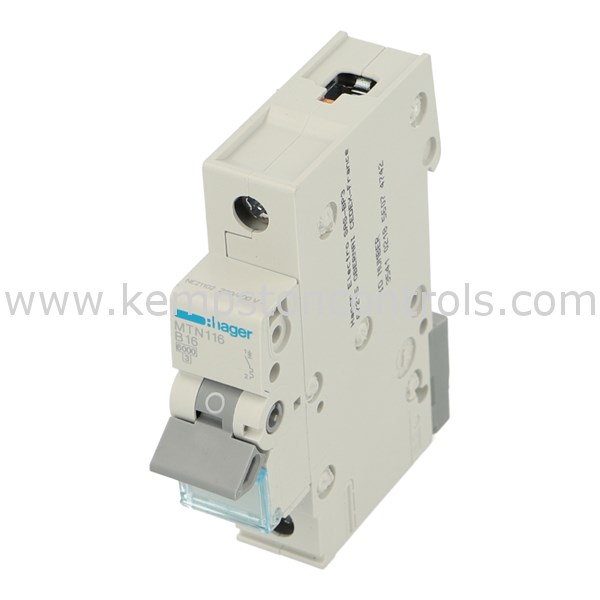 Hager MTN116 HAGER MINIATURE CIRCUIT BREAKER, 16A, TYPE B, 1 POLE, 230-400VAC, 50/60 HZ, 6KA ...