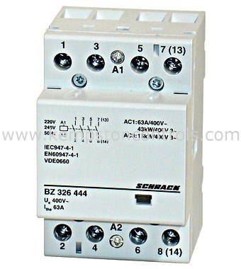 Schrack BZ326444 SCHRACK MODULAR CONTACTOR, 63A, 4 NO, 230VAC, 5KW, 3MW ...