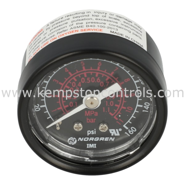 Norgren 18-015-212 NORGREN PRESSURE GAUGE, 0 TO 160 PSI, 0 TO 11 BAR, NOMINAL DIAMETER 40 MM, 1/ ...
