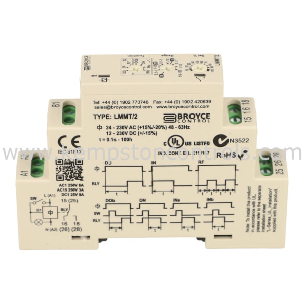 Broyce Control LMMT/2 BROYCE MULTIVOLTAGE TIMER, MULTIFUNCTION, 17.5MM DIN RAIL, 7 SELECTABLE ...