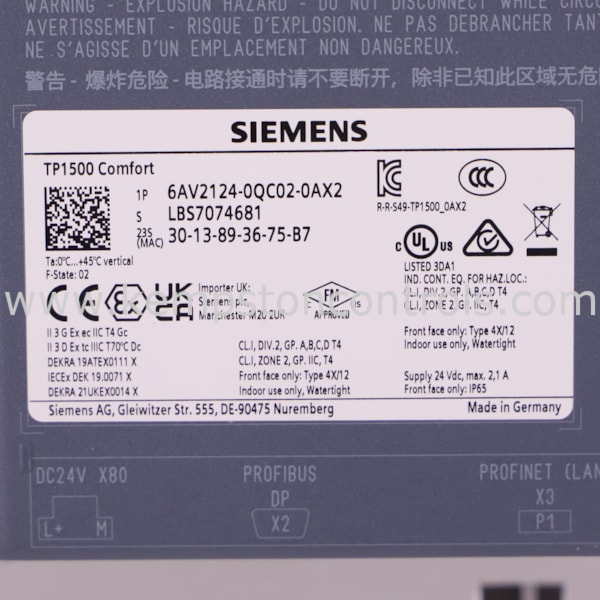 Siemens 6AV2124-0QC02-0AX2 SIEMENS SIMATIC HMI TP1500 COMFORT PANEL ...