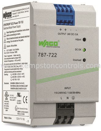 WAGO 787-722 POWER SUPPLY, SWITCHED MODE, SINGLE PHASE, 110-240VAC ...