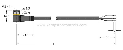 Turck Banner PKW3M-2/TXL TURCK BANNER CONNECTOR CABLE, M8, FEMALE ...
