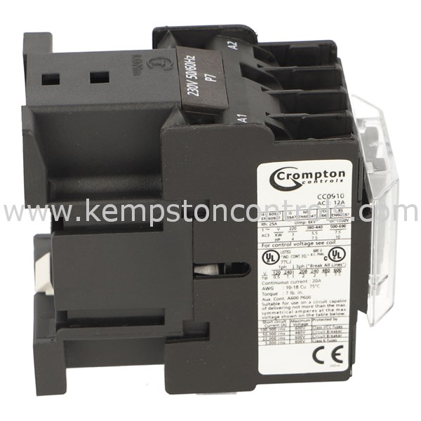 Crompton Controls CC0910-230VBP CROMPTON CONTROLS 5.5KW (25A AC1) CONTACTOR 3 POLE 1N/O AUX 230V ...