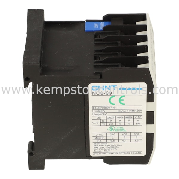 CHINT NC6-0910 230V AC CHINT CONTACTOR, 3 NO + 1 NO AUX, 230V AC COIL, 9A, AC-3 | Kempston Controls