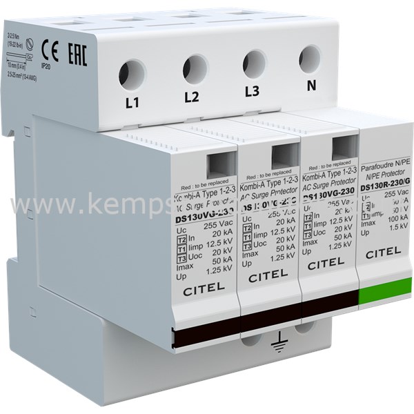 Citel DS134VGS-230/G CITEL 3 PHASE+N SPD 230/400V TYPE 1 IIMP 12.5KA CM ...