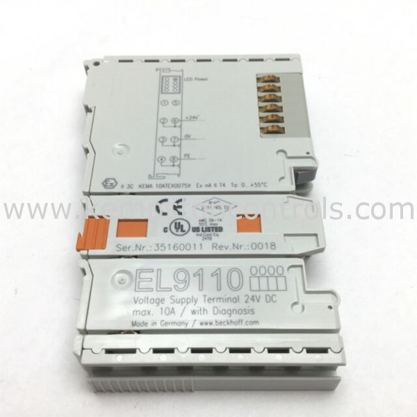 Beckhoff EL9110 BECKHOFF POTENTIAL SUPPLY TERMINAL,= 10A,90MA,24VDC,-25 ...
